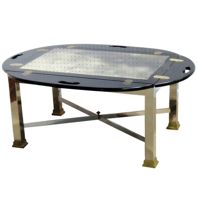 Brass and Steel Signed Maison Jansen Butler's Coffee Table at 1stDibs