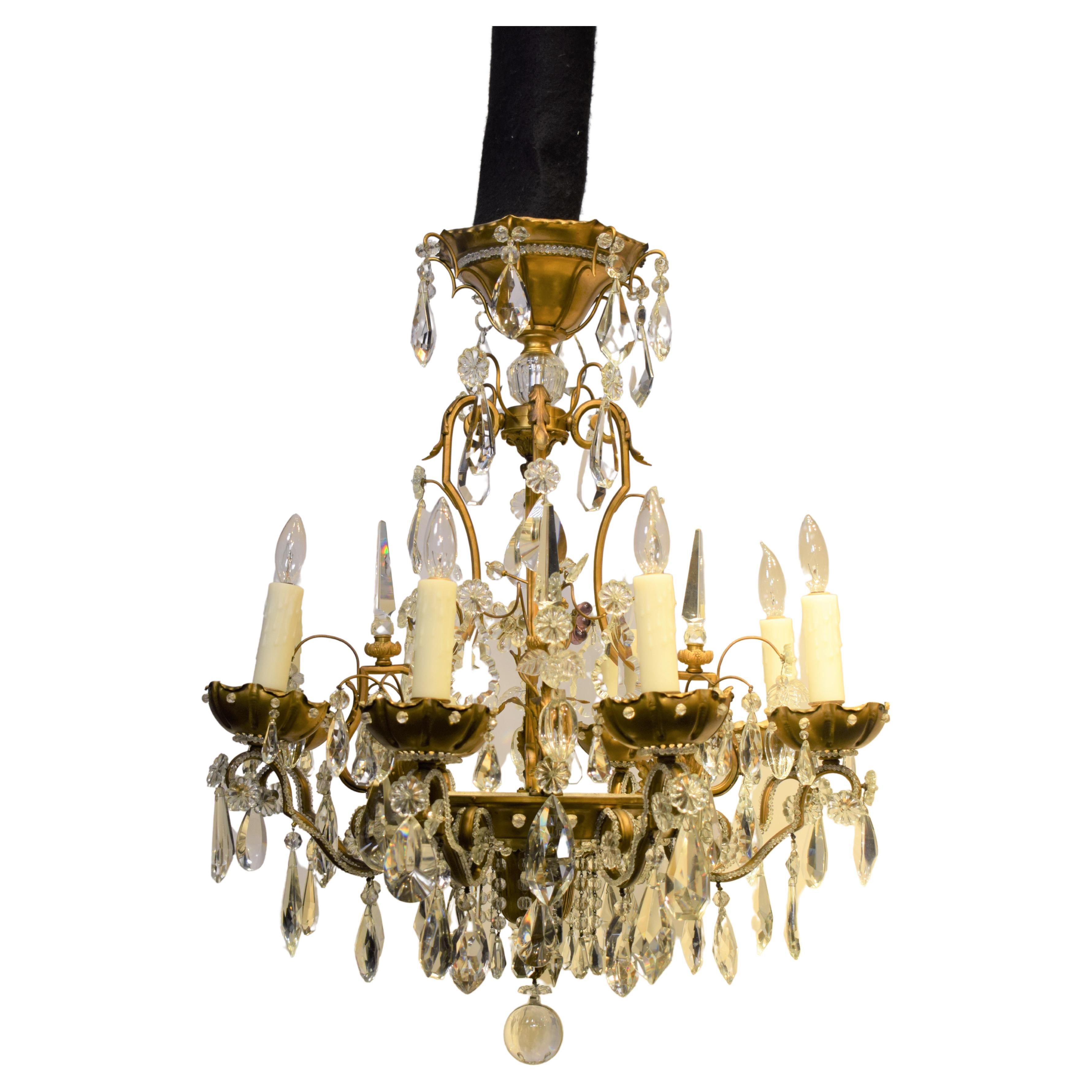 French Moderne Maison Jansen Brass Chandelier For Sale at 1stDibs