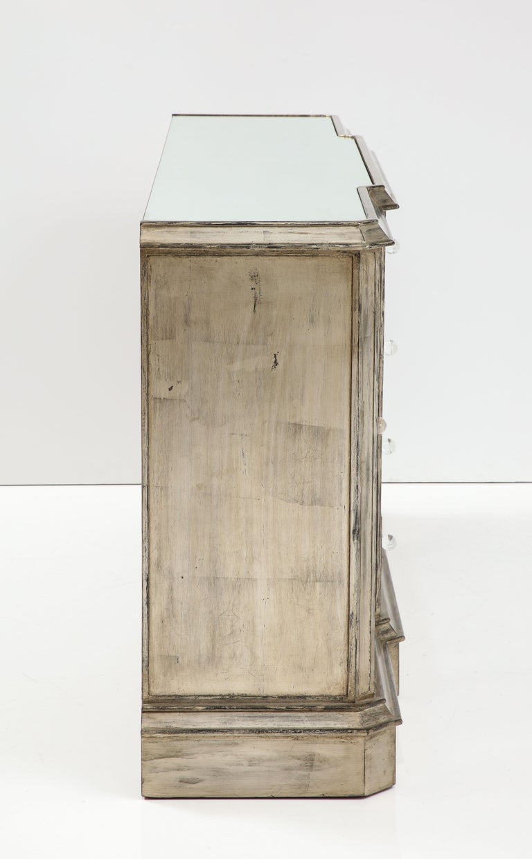 Maison Jansen Eglomise Mirror, Silver Leaf Credenza For Sale at 1stDibs