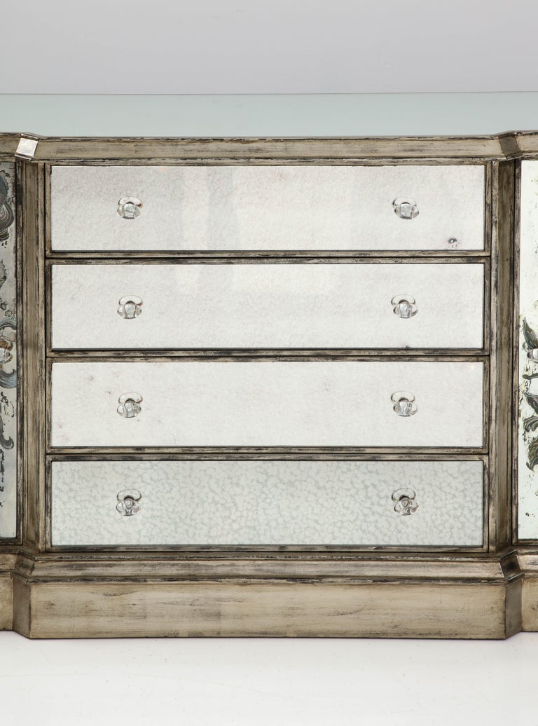 Maison Jansen Eglomise Mirror, Silver Leaf Credenza For Sale at 1stDibs