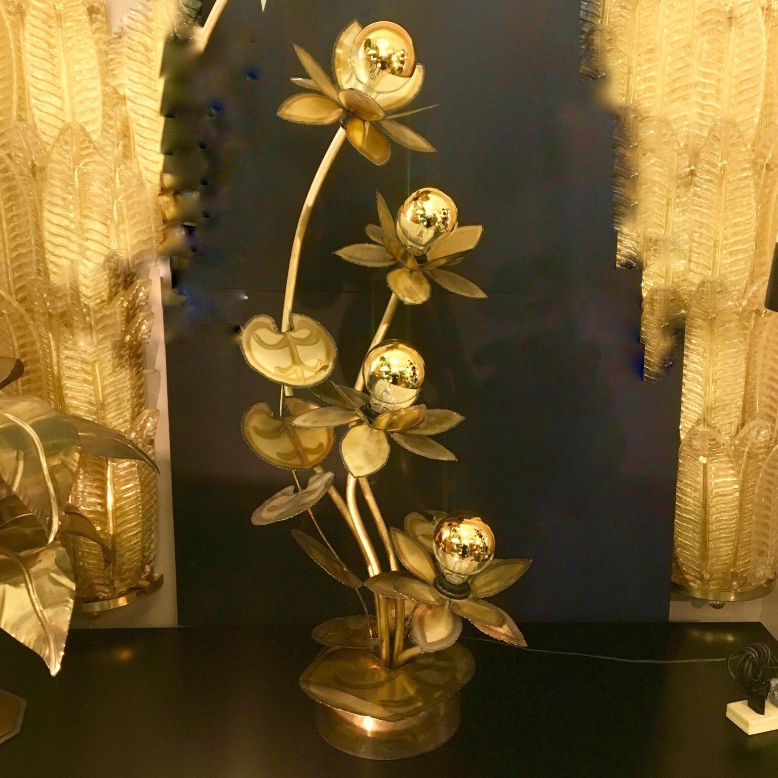 Lotus Flower Brass Lamp, 1970s at 1stDibs