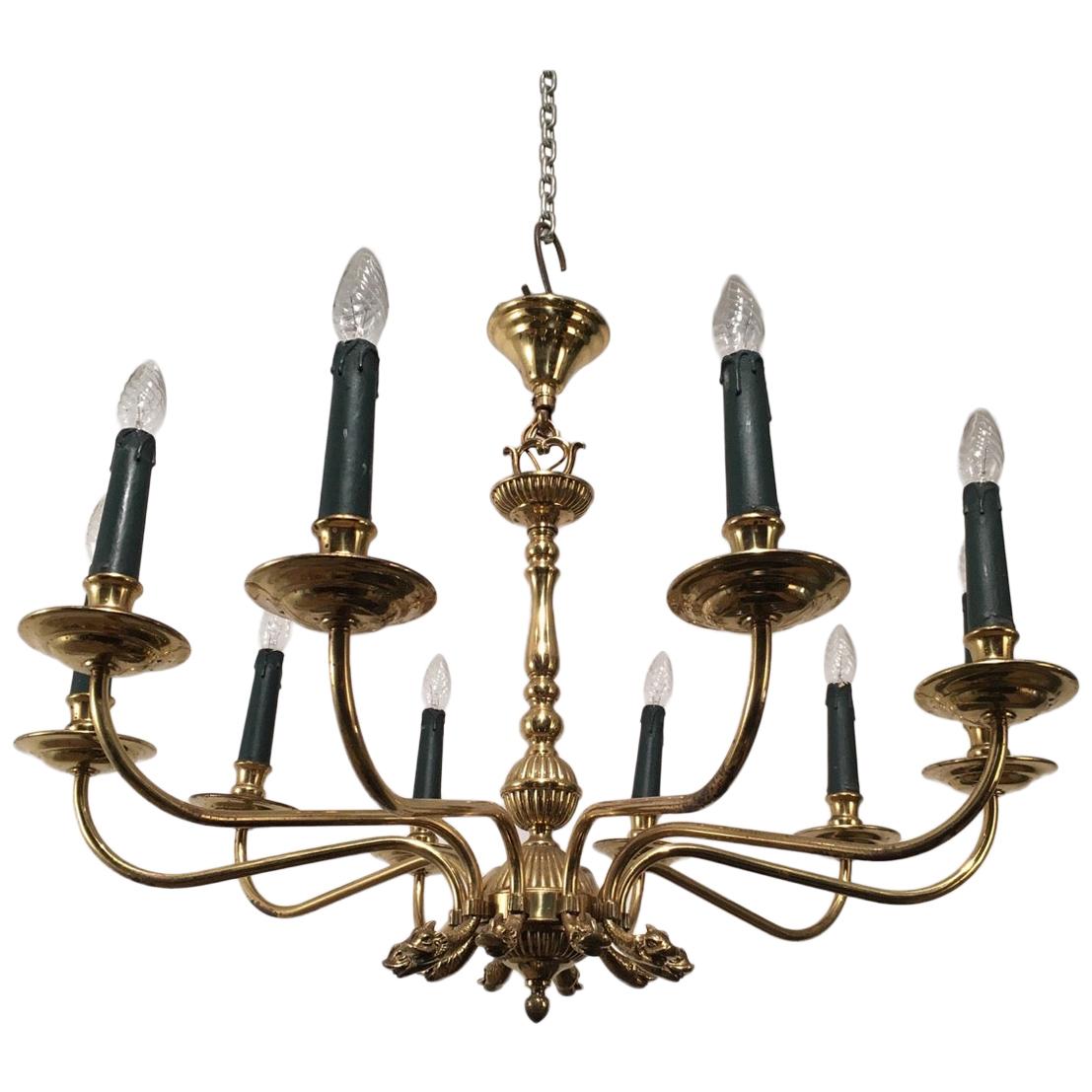 Maison Jansen, Neoclassical Style 10-Light Brass Chandelier with Dolfin ...