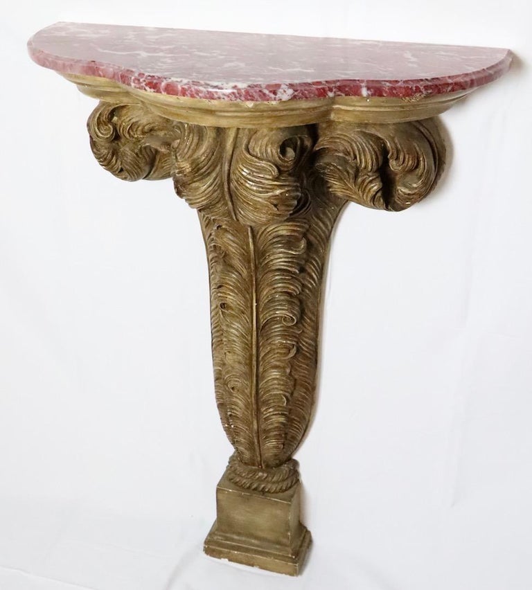 French Maison Jansen Pair of Feather Consoles, Plaster and Wood Base ...