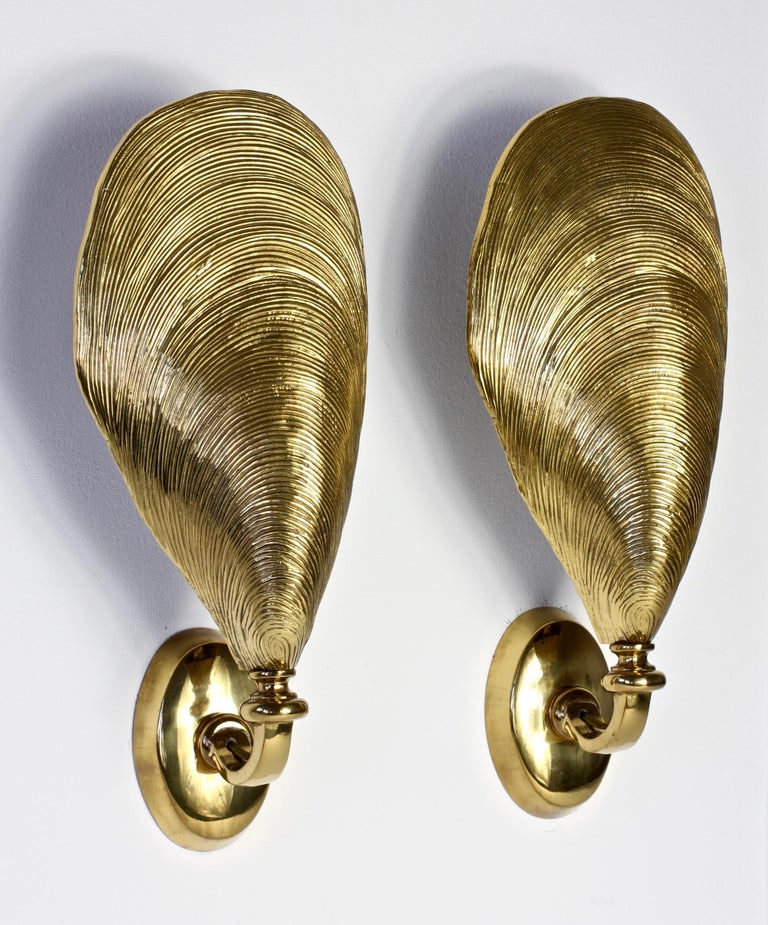 Maison Jansen Pair of Midcentury Bronze Mussel Shell Wall Lights or ...