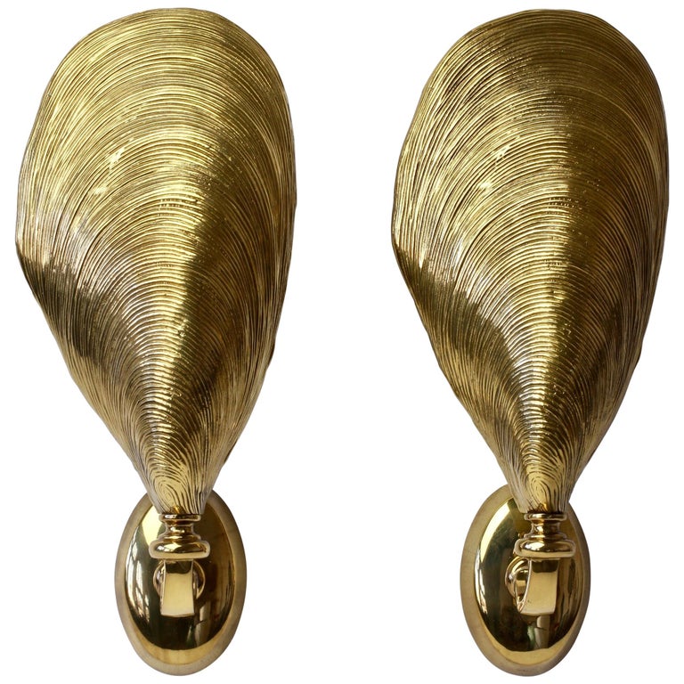 Maison Jansen Pair of Midcentury Bronze Mussel Shell Wall Lights or ...