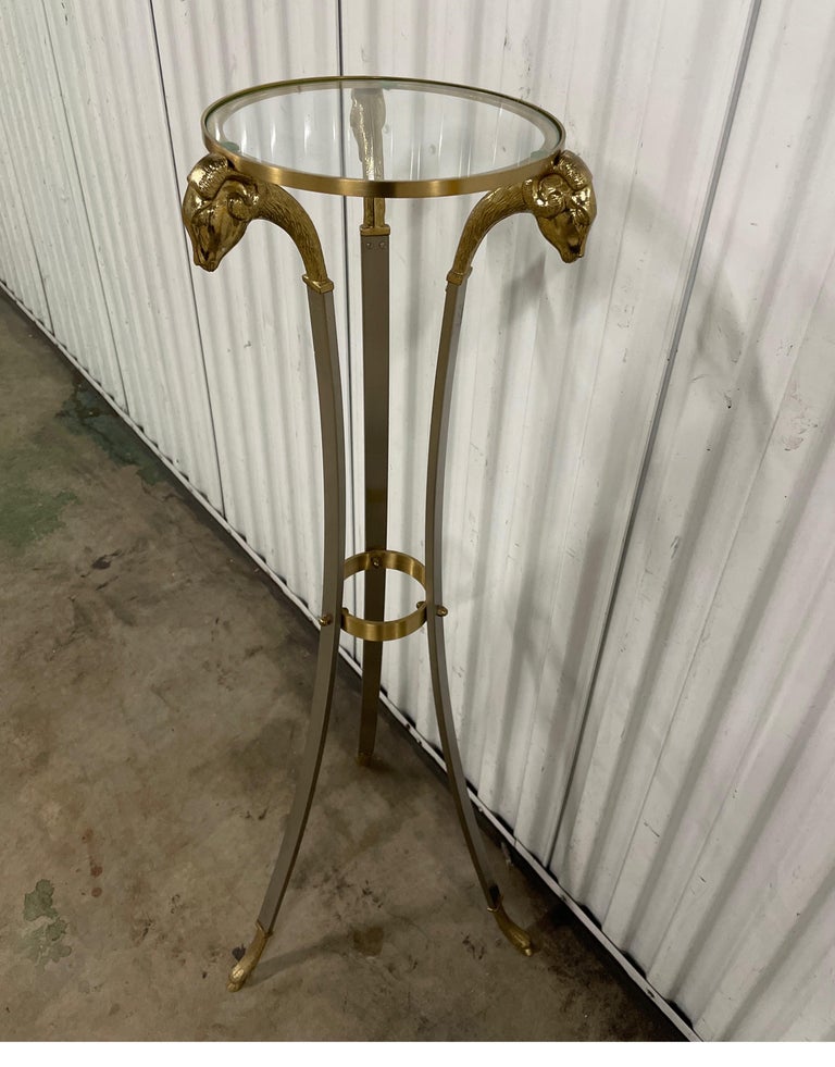 Maison Jansen Steel and Brass Ram's Head Pedestal For Sale at 1stDibs