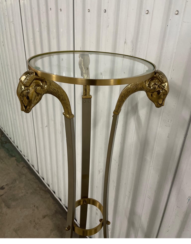 Maison Jansen Steel and Brass Ram's Head Pedestal For Sale at 1stDibs
