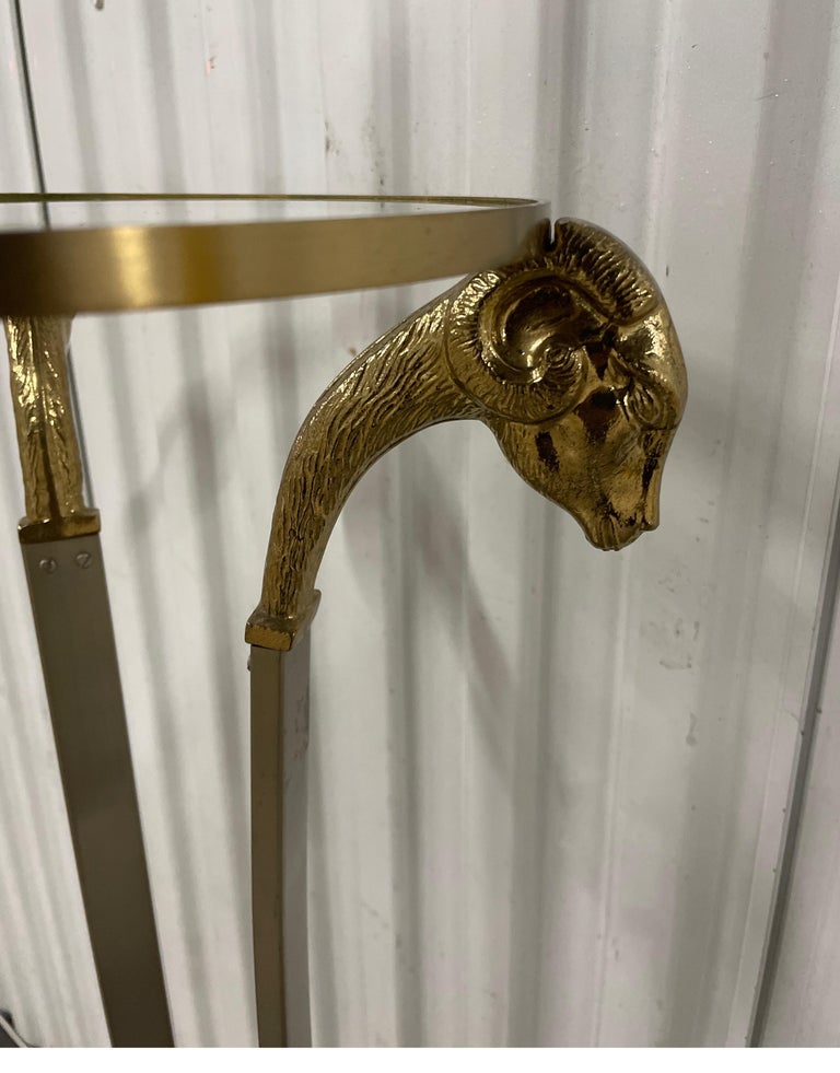 Maison Jansen Steel and Brass Ram's Head Pedestal For Sale at 1stDibs