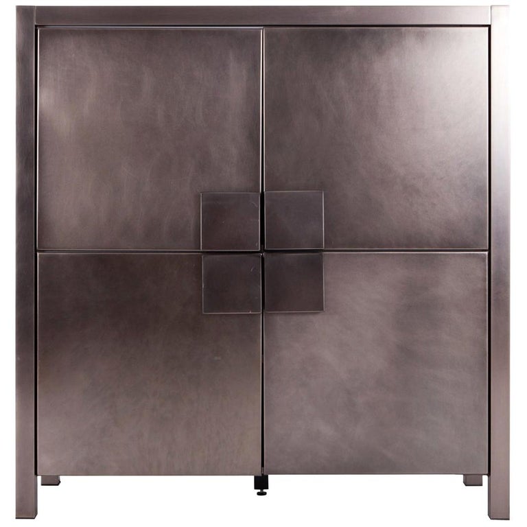 Steel Brushed Four-Door Cabinet at 1stDibs