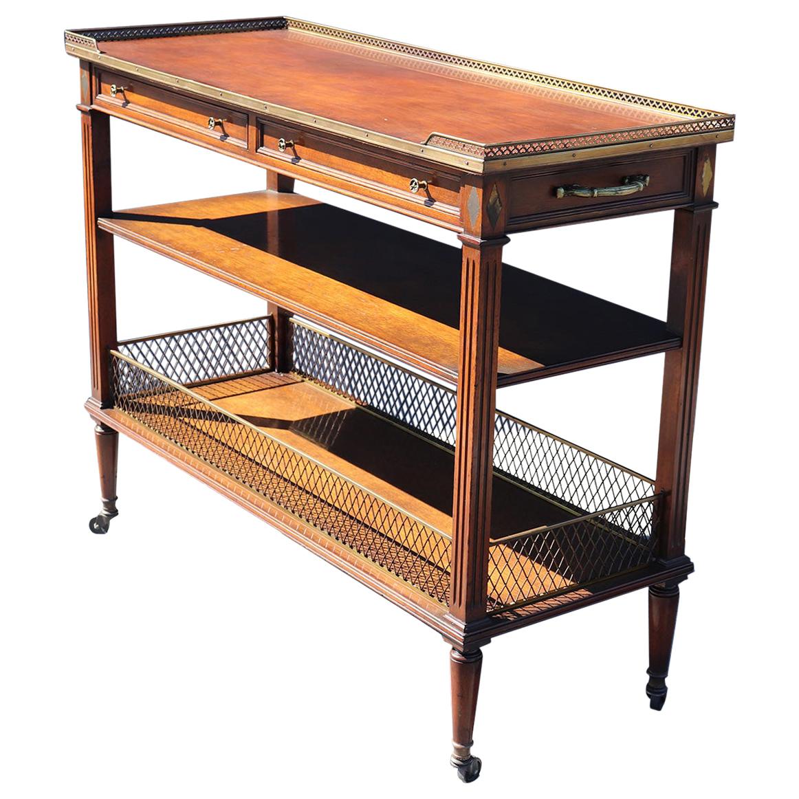 Maison Jansen Style Brass and Walnut Rolling Buffet Tea Cart at 1stDibs ...