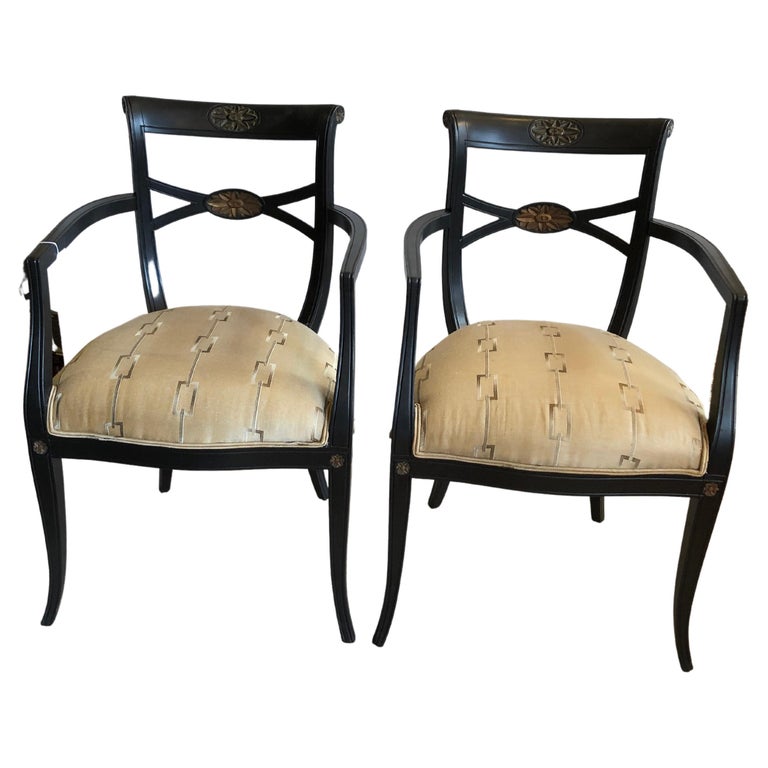 Maison Jansen Style Ebonized and Upholstered Armchairs For Sale at 1stDibs