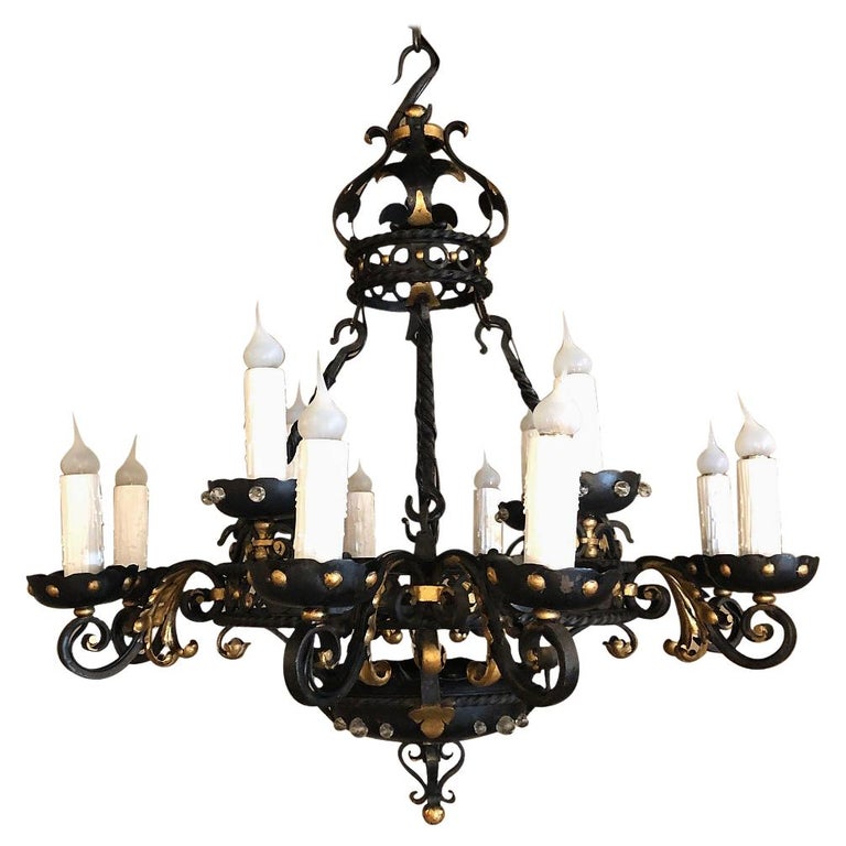 Maison Jansen Style French Wrought Iron Chandelier For Sale at 1stDibs