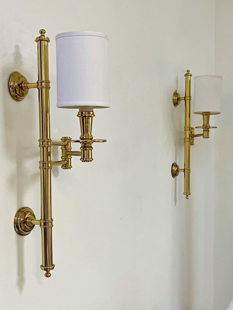 Maison Jansen Style Pair of Brass Extension Sconces For Sale at 1stDibs