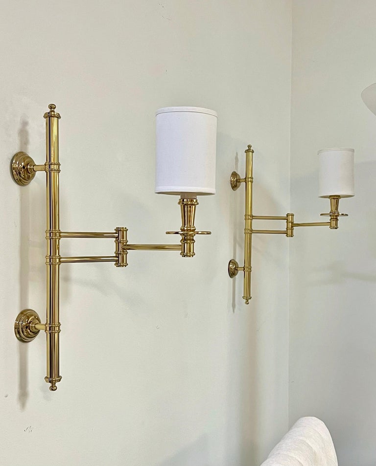Maison Jansen Style Pair of Brass Extension Sconces For Sale at 1stDibs