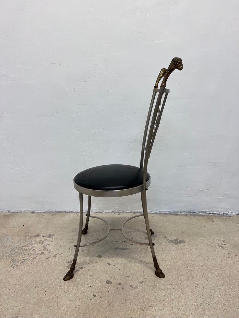 Maison Jansen Style Rams Head and Steel Chair with Leather Seat For ...