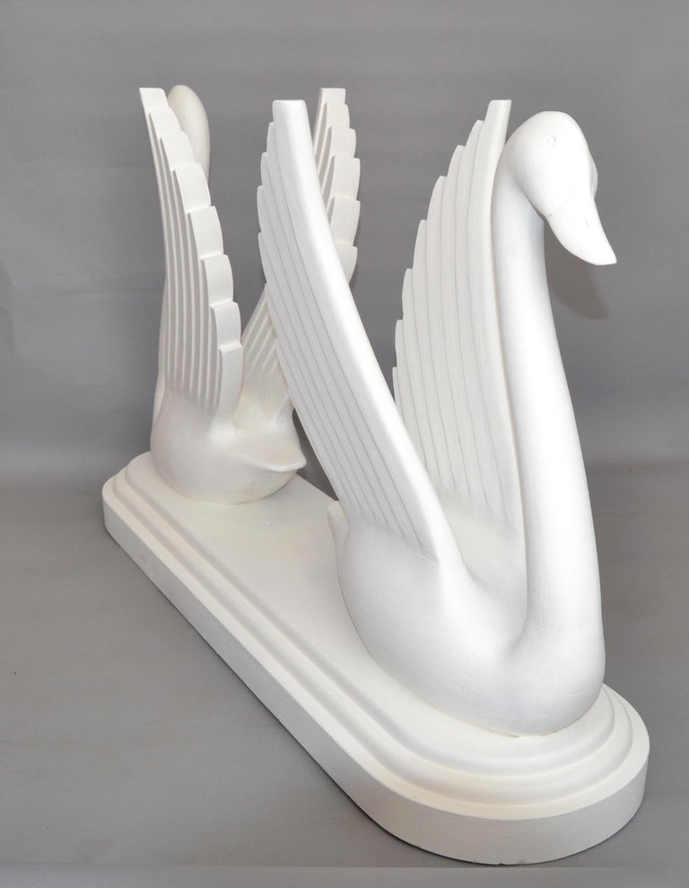 Maison Jansen Style Sculptural Mirror Image Carved Wood Swan Console ...