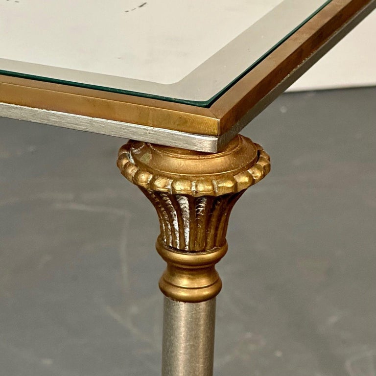 Maison Jansen Style Square Steel and Brass Side / End Table, Hollywood ...