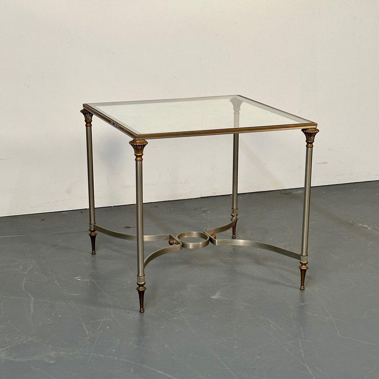 Maison Jansen Style Square Steel and Brass Side / End Table, Hollywood ...