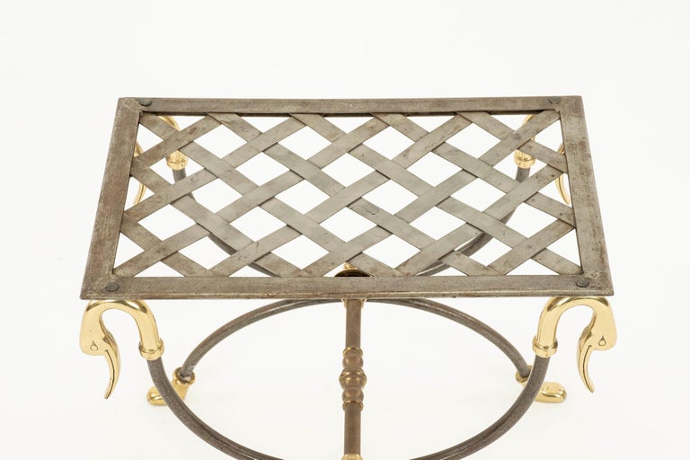 Maison Jansen Style Steel and Brass Curule Ottoman For Sale at 1stDibs