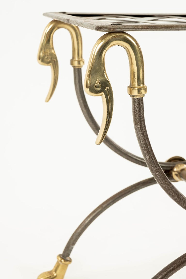 Maison Jansen Style Steel and Brass Curule Ottoman at 1stDibs