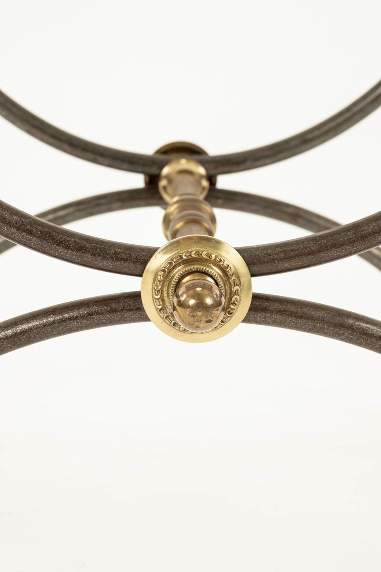 Maison Jansen Style Steel and Brass Curule Ottoman For Sale at 1stDibs