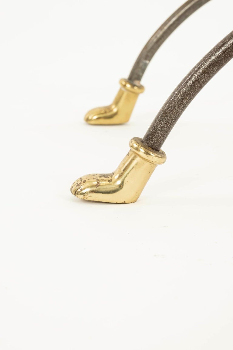 Maison Jansen Style Steel and Brass Curule Ottoman For Sale at 1stDibs