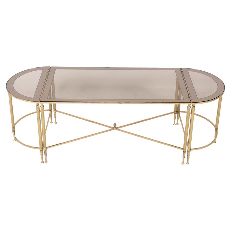 Maison Jansen Style Three Piece Brass Coffee Table at 1stDibs