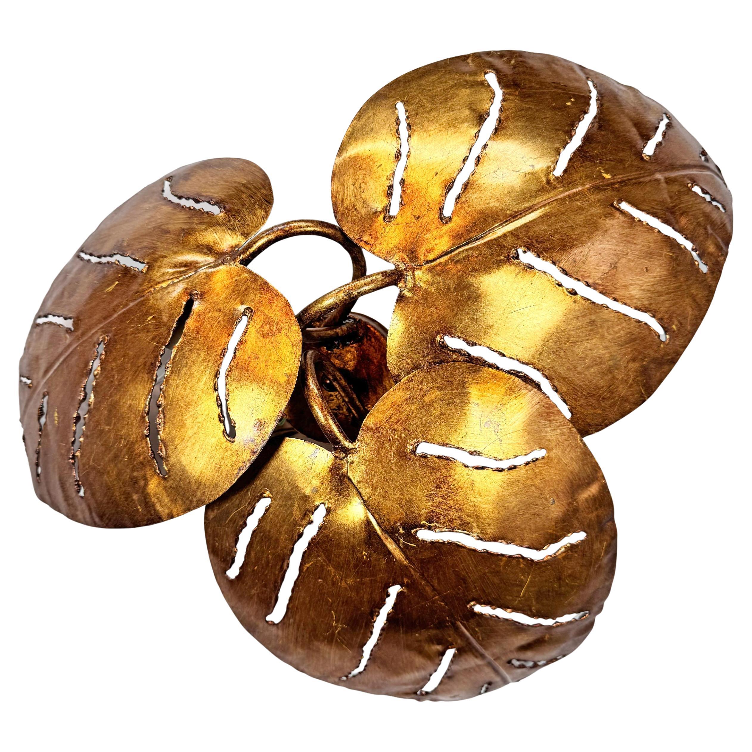 Maison Jansen Triple Monstera Leaf Flush Light 1970's For Sale at 1stDibs