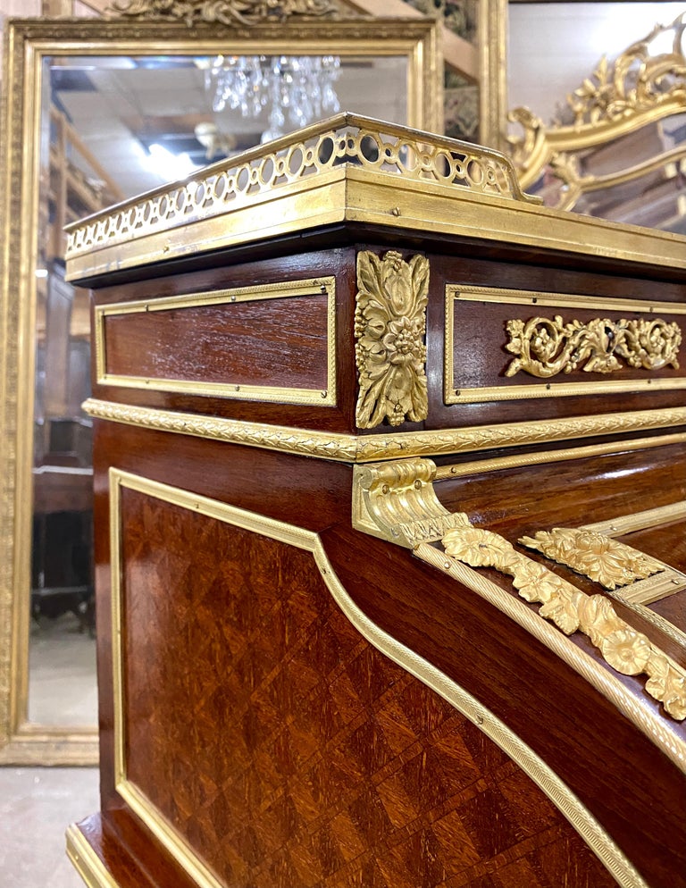 Maison Krieger, Louis XVI Style Cylinder Desk in Marquetry and Gilded ...