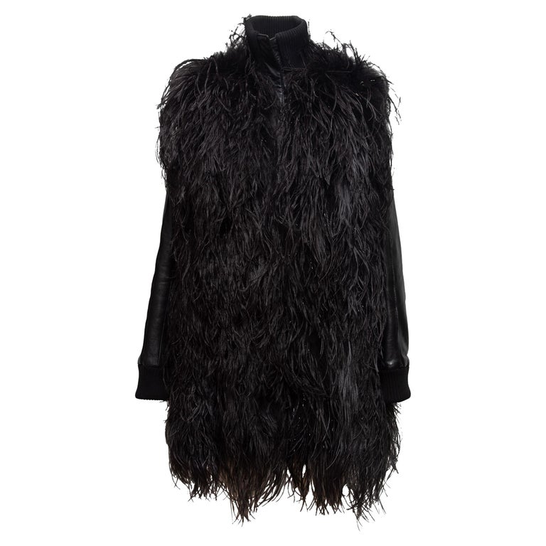 Maison Margiela Black Ostrich Feather and Leather Coat For Sale at 1stDibs