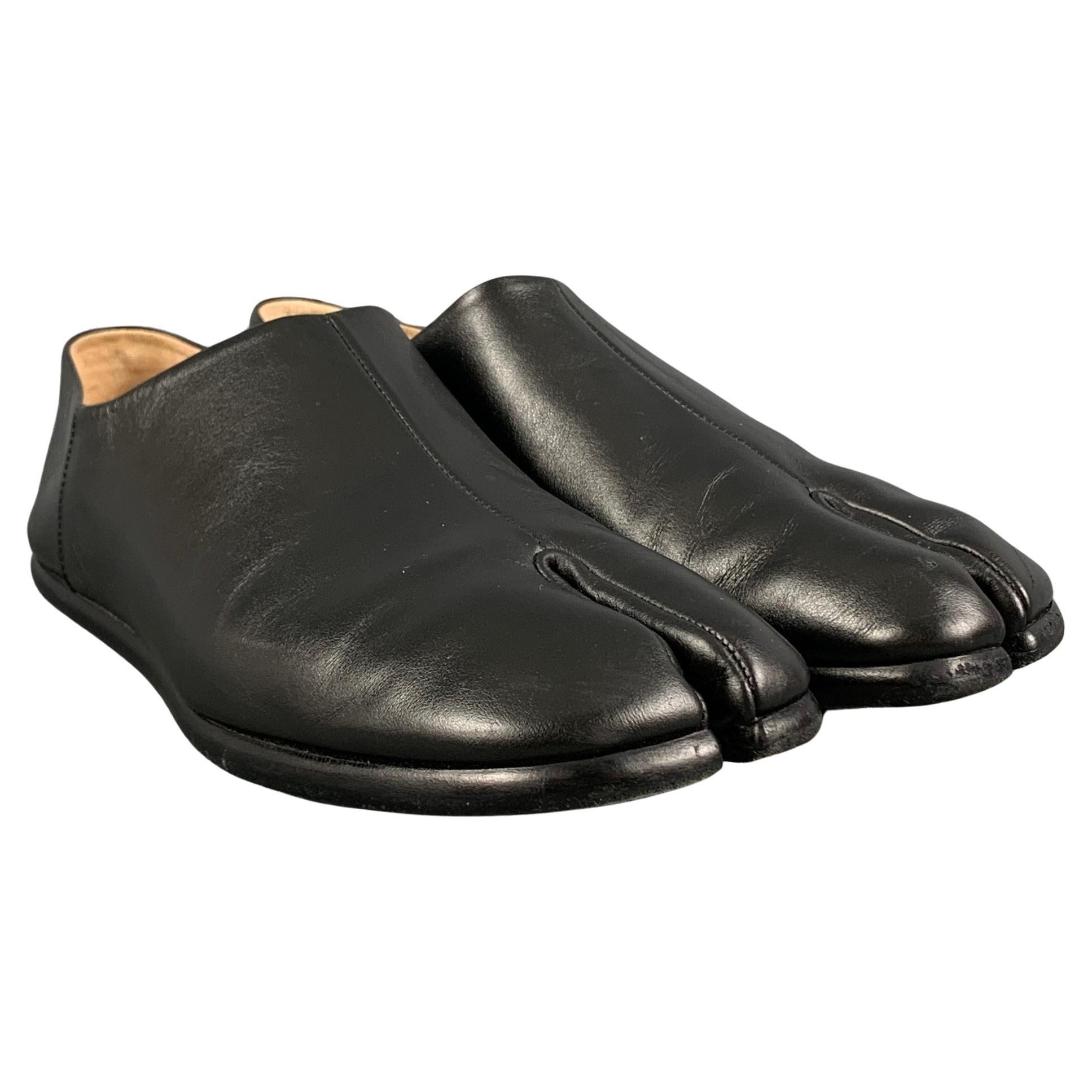 MAISON MARGIELA Size 10 Black Leather Slip On Tabi Flats For Sale at ...