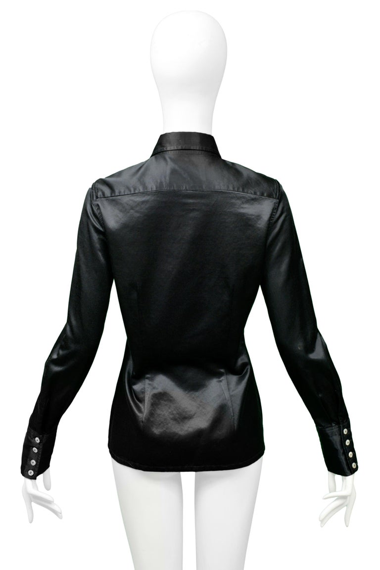 Maison Martin Margiela Black Satin Button Down One-Pocket Shirt For ...