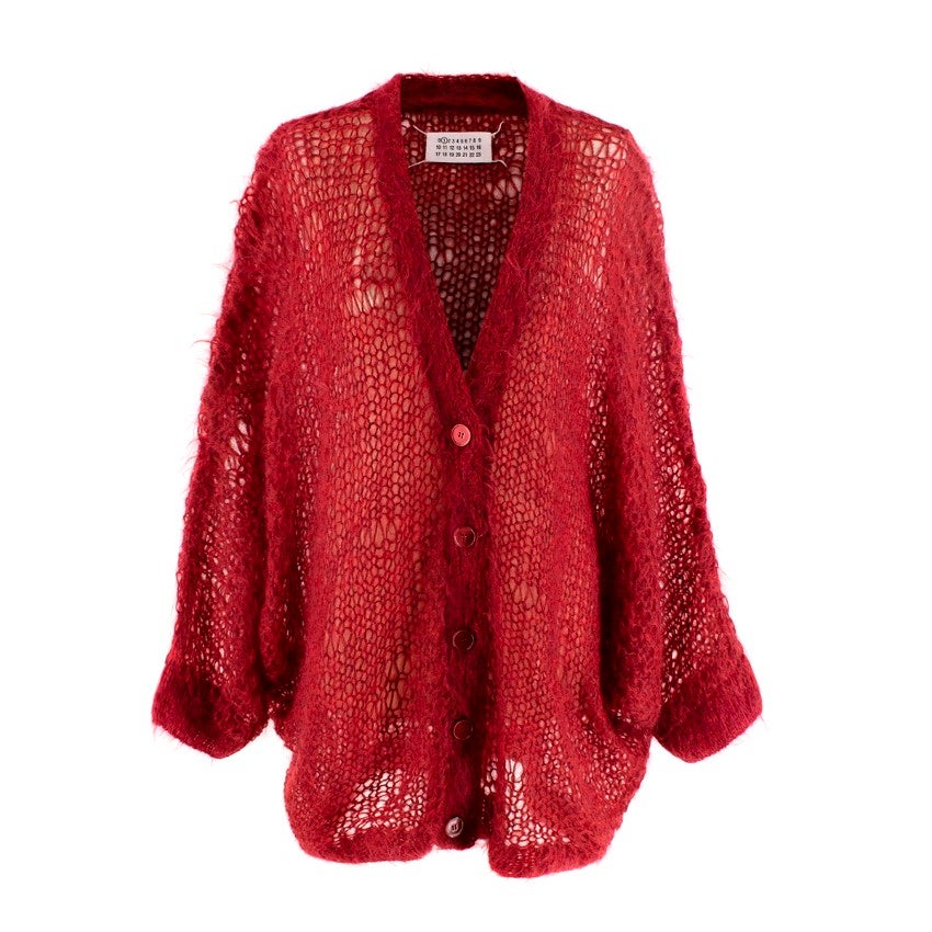 Chanel Red and Slate Blue Cashmere Cardigan With Wide Banded Cuffs at ...