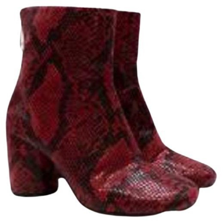Maison Martin Margiela Red Snakeskin Print Ankle Boots For Sale at 1stDibs