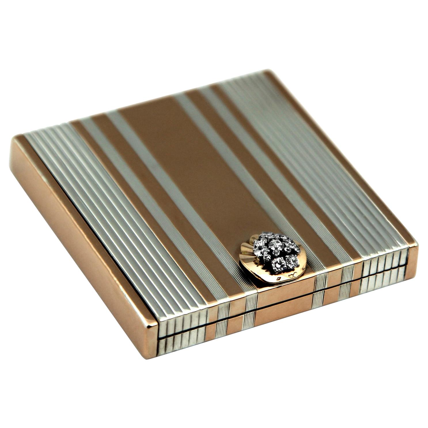 Art Deco 14 Karat Gold Sapphire and Diamond Half Moon French Powder ...