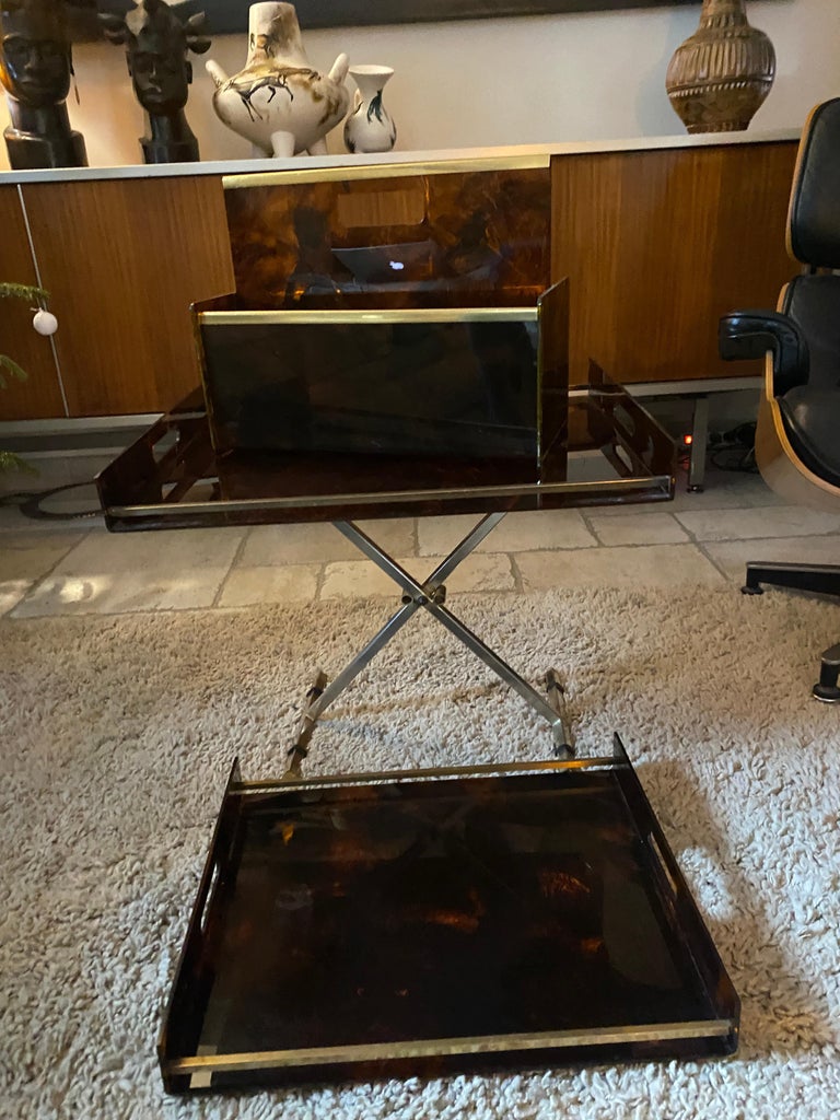 Maison Mercier Paris folding table in tortoise shell lucite and brass ...