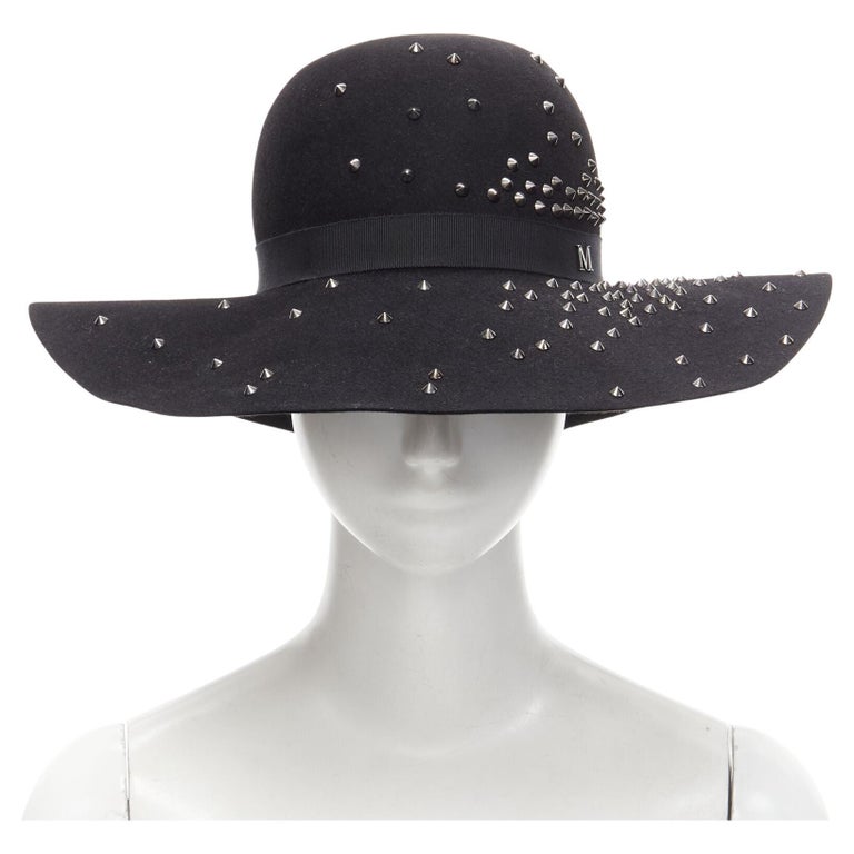 MAISON MICHEL black wool scattered studded logo dome wide brim fedora ...