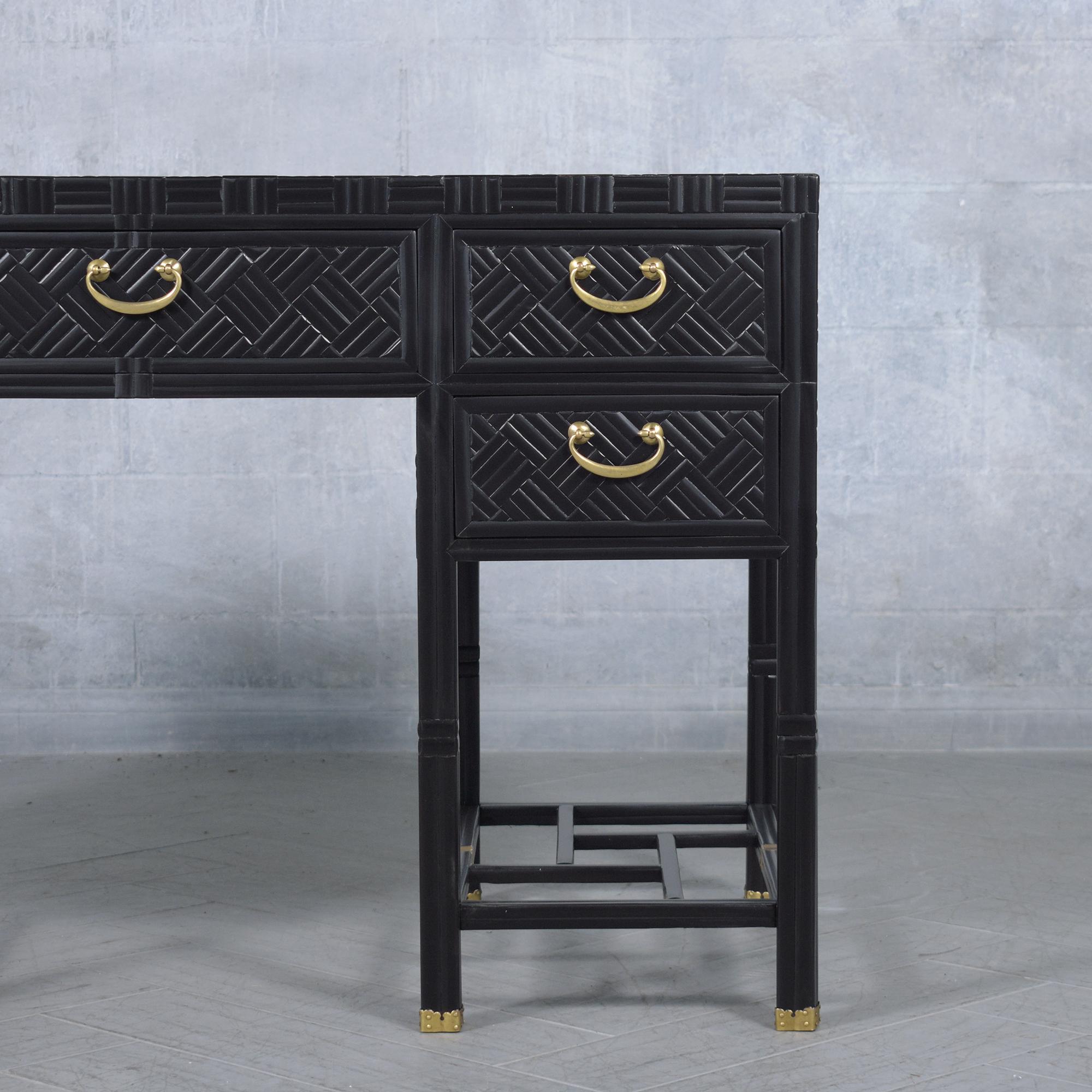 1950s Restored Pedestal Executive Desk: Bamboo Inlay and Mahogany ...