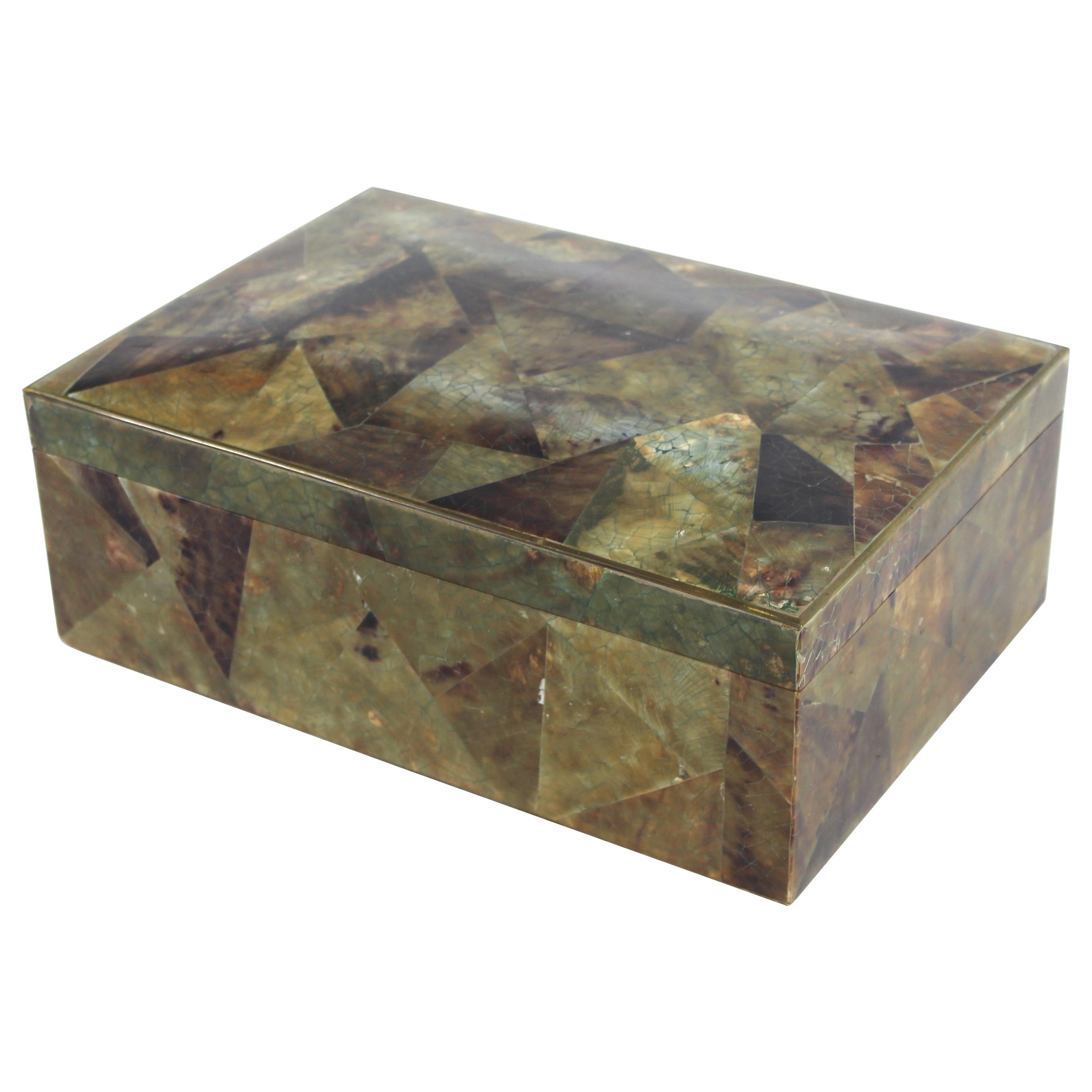 Mid-Century Modern Maitland Smith Brass Tessellated Stone Lidded Box ...