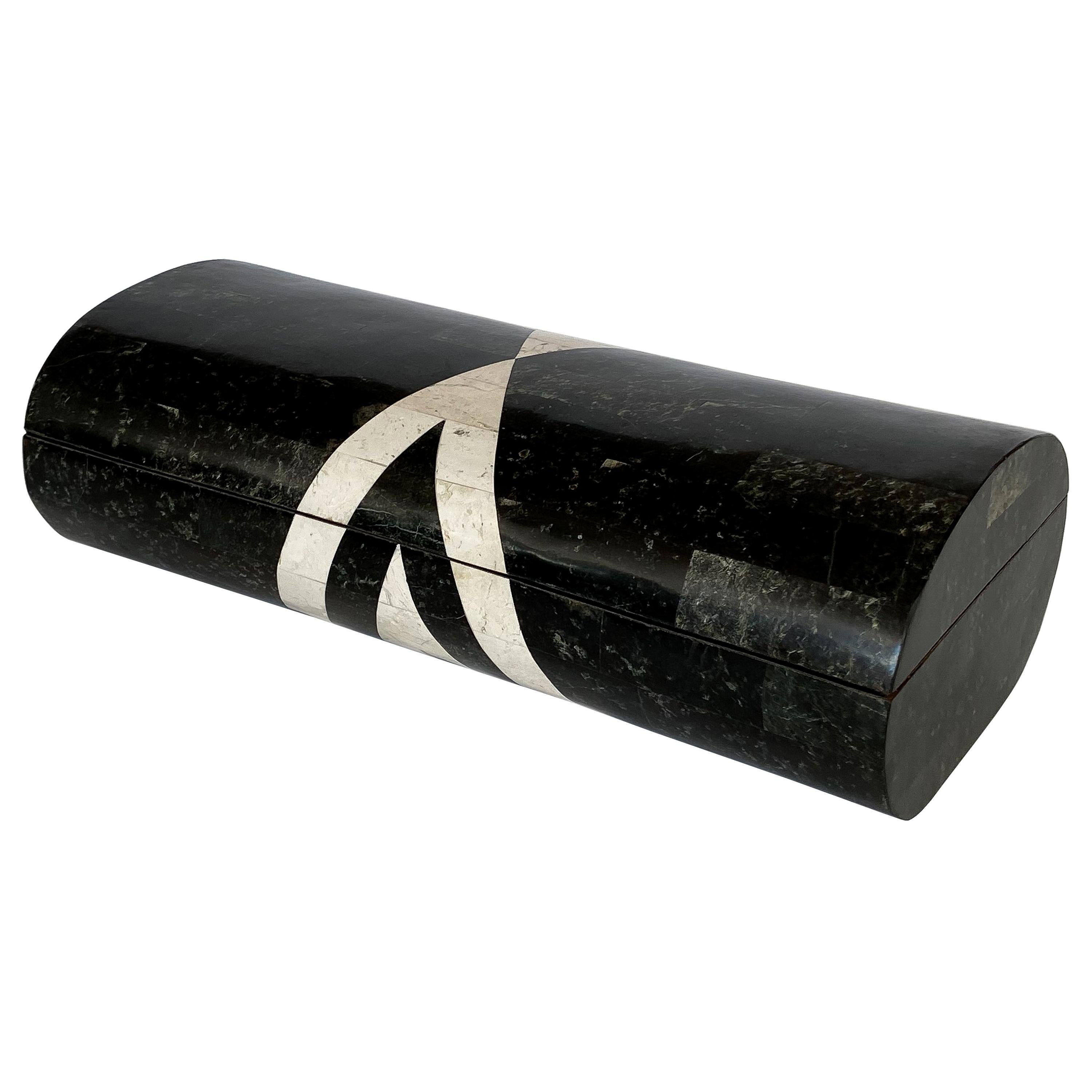 Maitland Smith Black and White Tessellated Stone Jewelry Box at 1stDibs