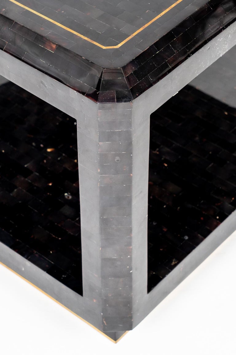 Maitland Smith Black Shell Side Table with Brass Inlay For Sale at 1stDibs