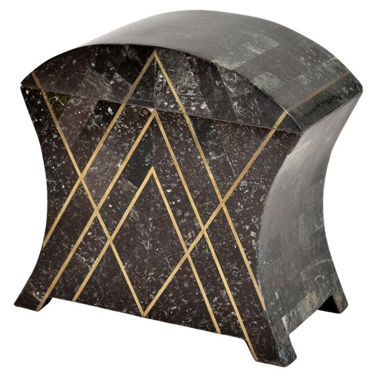Maitland Smith Black Tessellated Stone Hinged Jewelry Box with Brass ...