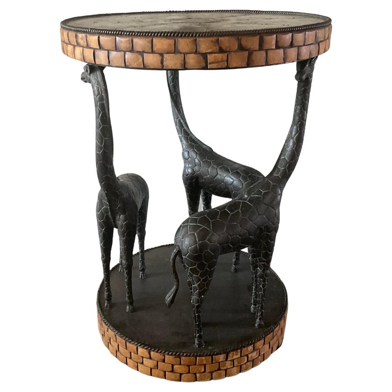 Maitland Smith Bronze and Wood Side Table with Trio of Bronze Giraffe ...