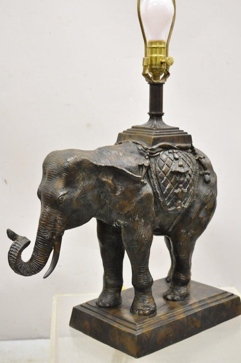 Maitland Smith Bronze Figural Elephant Table Lamp Faux Tooled Leather ...
