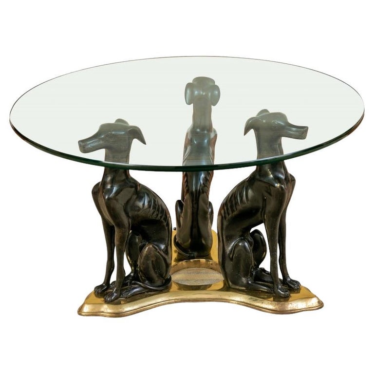Table à cocktail en verre Maitland- Smith en bronze "Whippet Dog" En ...