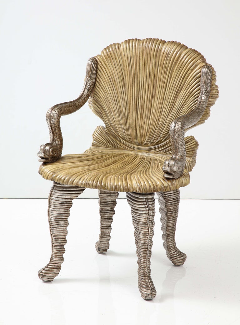 Maitland Smith Carved Grotto Chair with Dolphin Arms For Sale at 1stDibs