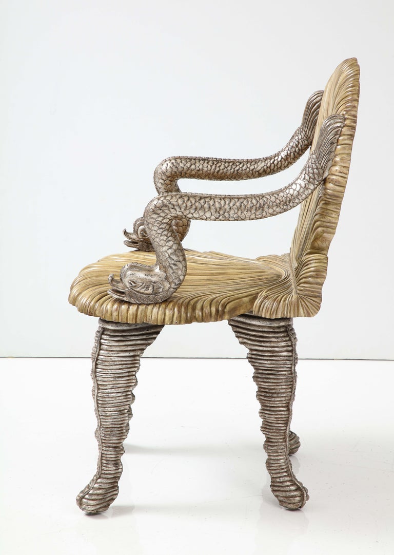 Maitland Smith Carved Grotto Chair with Dolphin Arms For Sale at 1stDibs