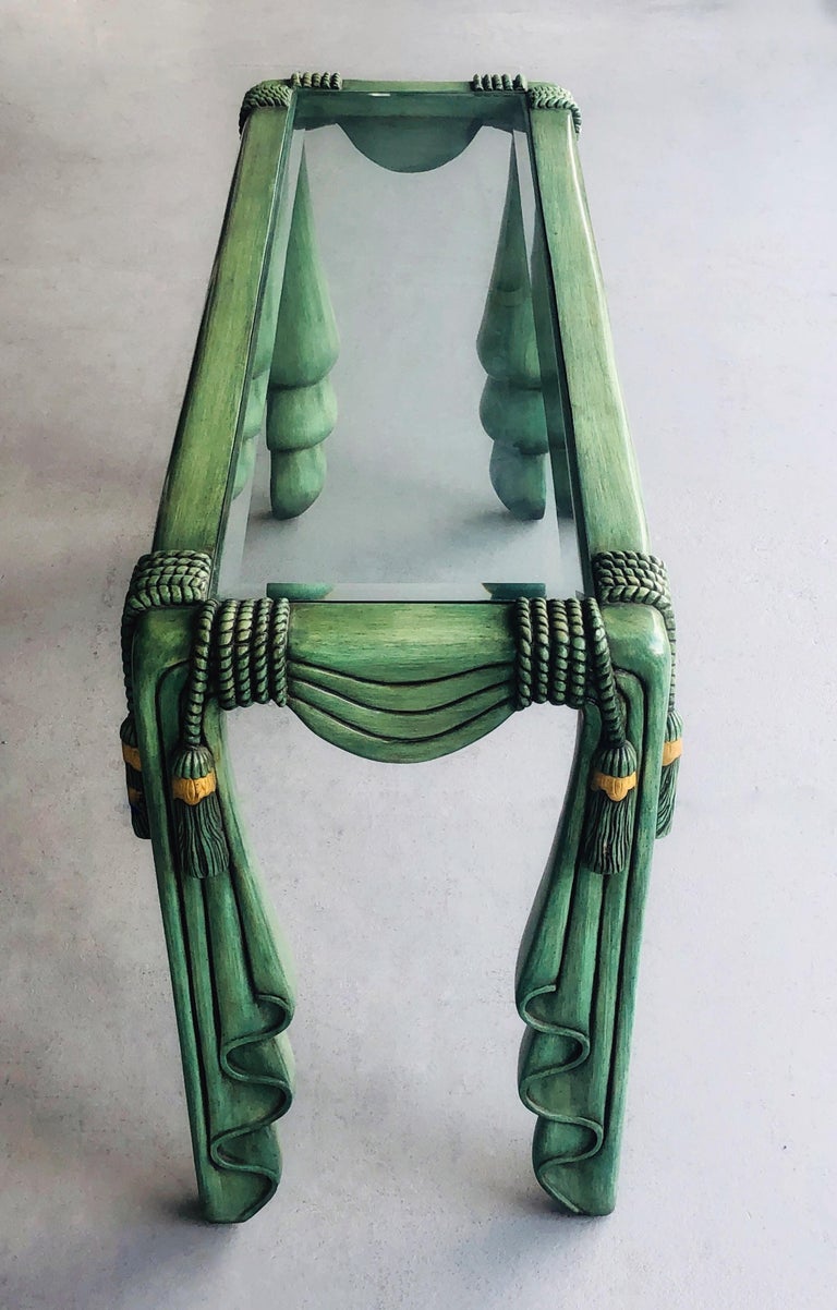 Maitland Smith Carved Wood Green Drape Console Table at 1stDibs