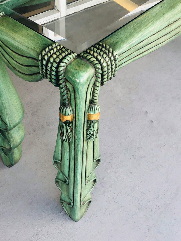 Maitland Smith Carved Wood Green Drape Console Table at 1stDibs