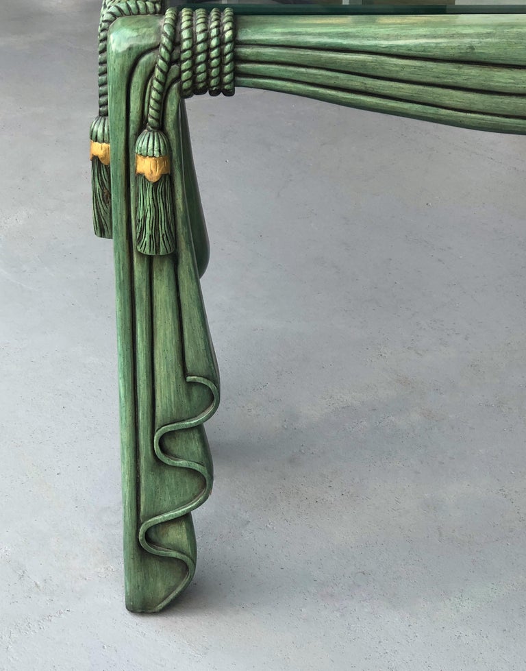 Maitland Smith Carved Wood Green Drape Console Table at 1stDibs